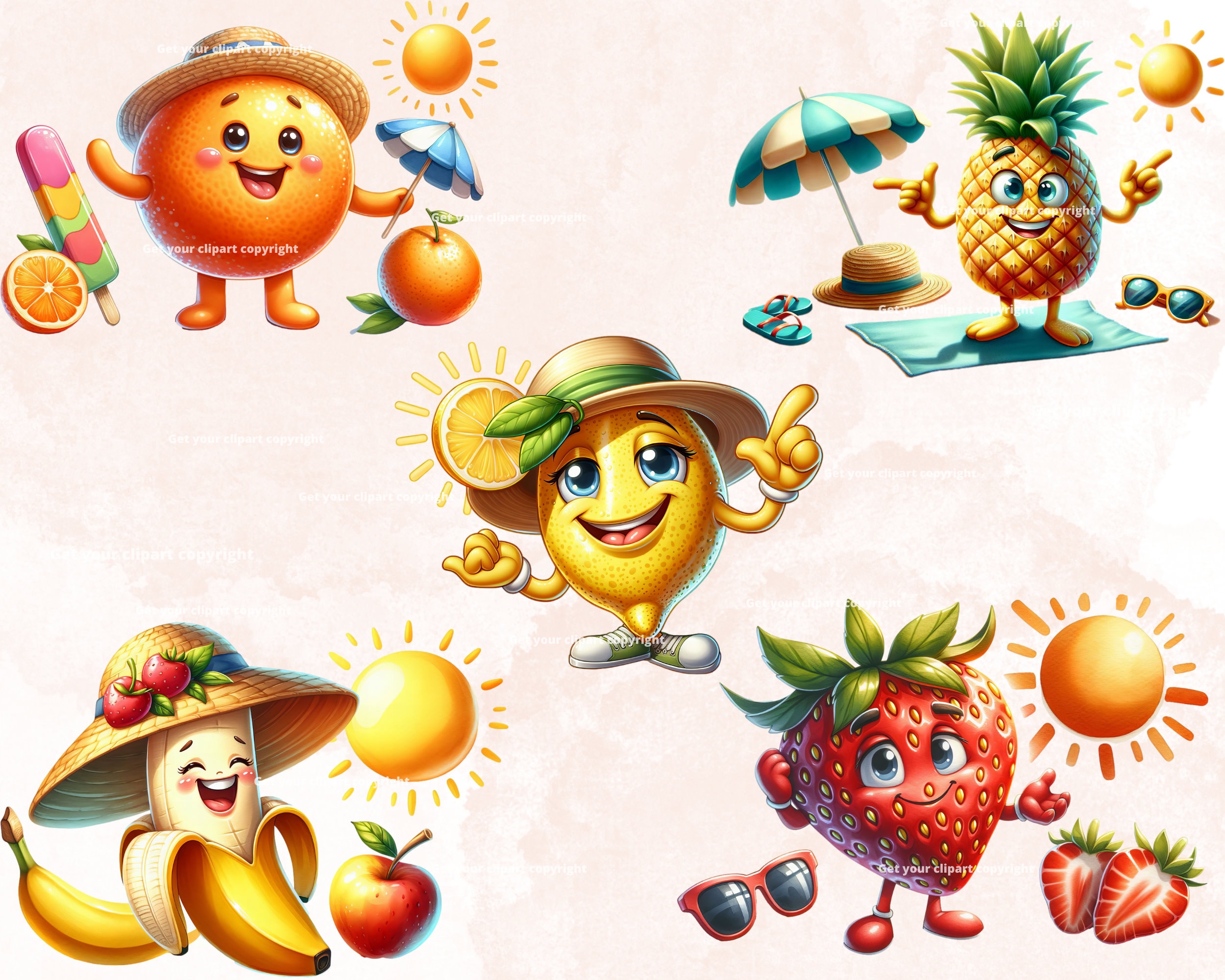 Funny Fruit Clipart Bundle, Fruit Graphics, Summer Clipart Bundle ...