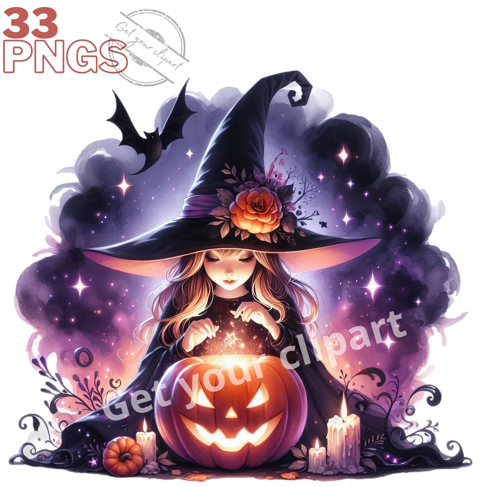 Halloween Witch Clipart Bundle, Halloween Png Bundle, Fantasy Clipart ...