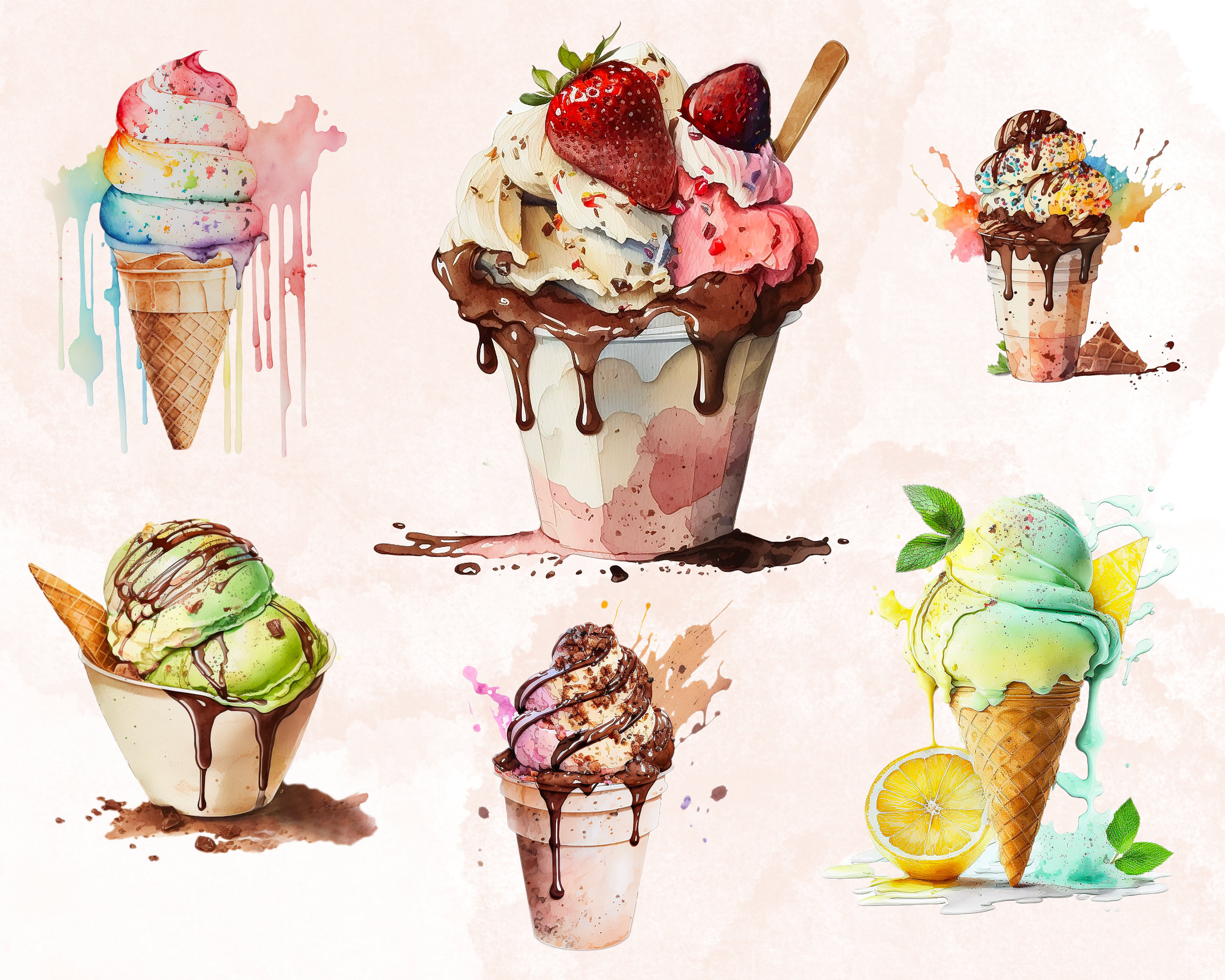 Ice Cream Watercolor, Ice Cream Clipart for Creative Projects, Ice ...