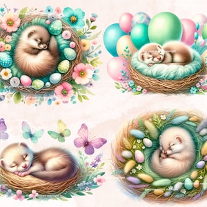 Cute Weasel in a Nest Clipart Bundle, Easter Clipart, Spring Graphics ...