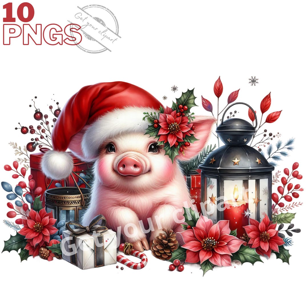 Christmas Pig Clipart Bundle, Cute Pig, Farm Animal Clipart, Winter ...