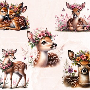 Spring Fawn Clipart Bundle, Spring Fawn, Watercolor Fawn Graphics, With ...