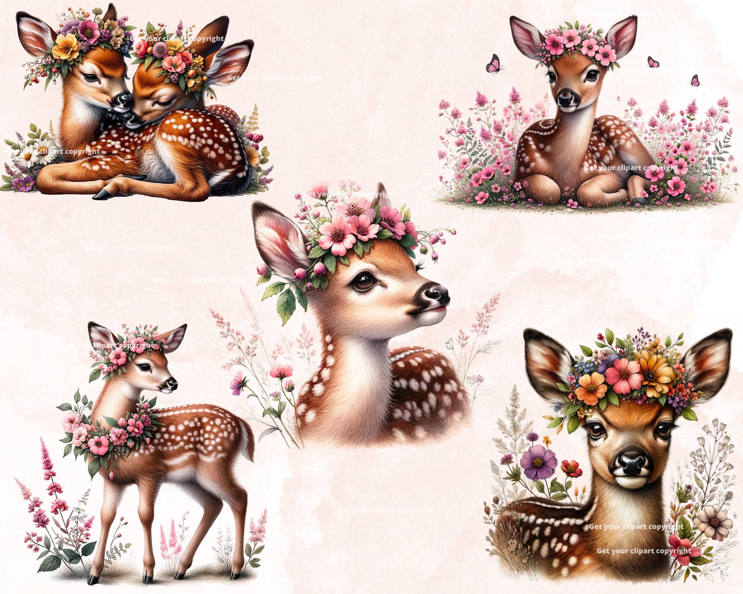 Spring Fawn Clipart Bundle, Spring Fawn, Watercolor Fawn Graphics, With ...