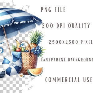 Blue Summer Beach Clipart Bundle, Beach Pngs, Tropical Clipart, Summer ...