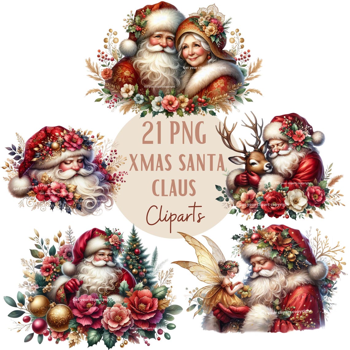 Xmas Santa Claus Clipart Bundle, Santa Claus Png Bundle, Santa Clipart ...