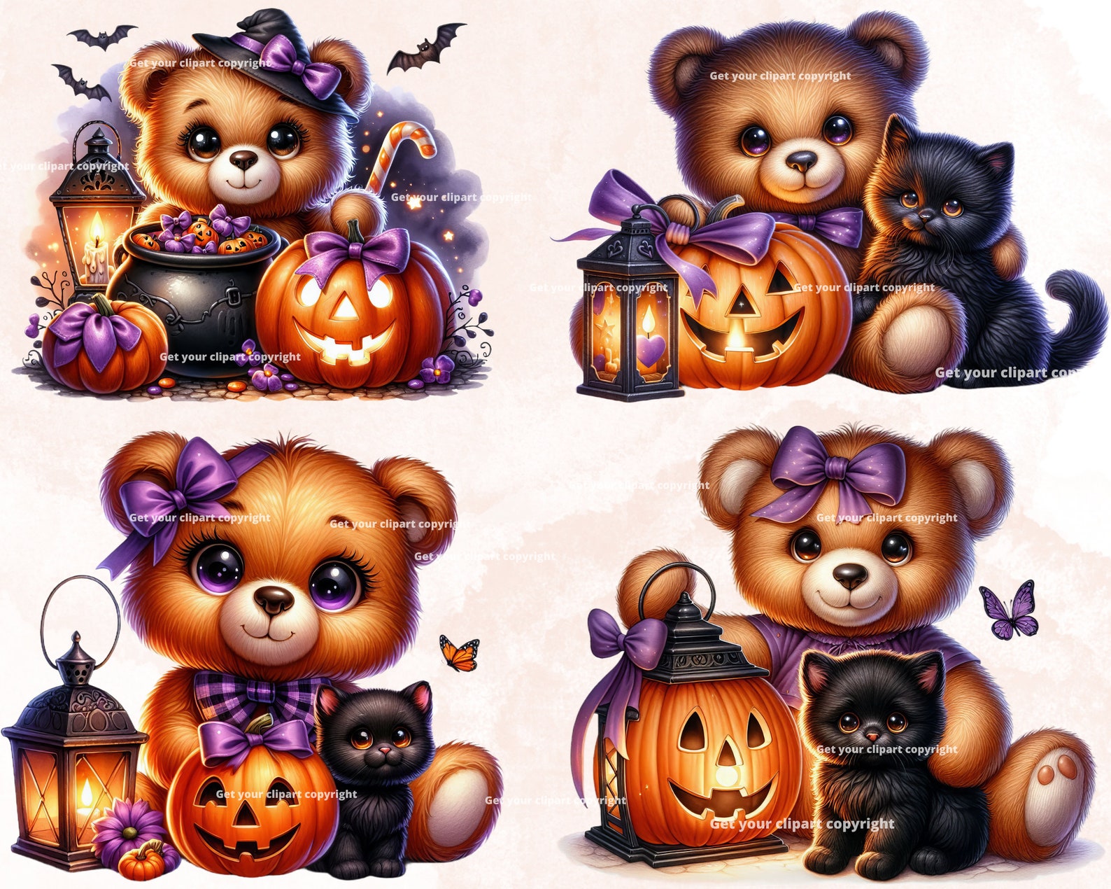 Halloween Teddy Bear Clipart Bundle, Halloween Graphics, Teddy Bear Png ...