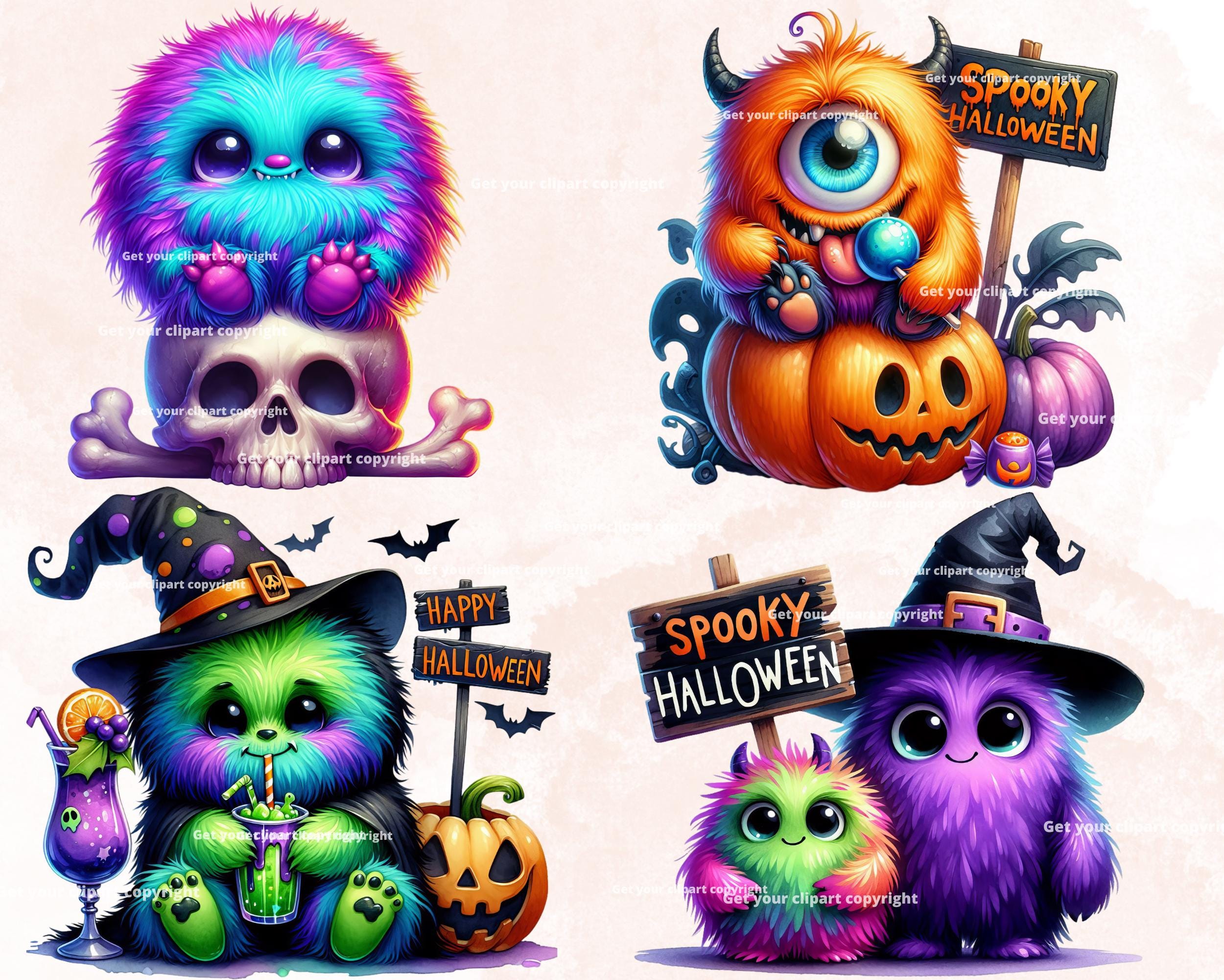 Cute Halloween Monster Clipart Bundle, Halloween Clipart, Halloween Png ...