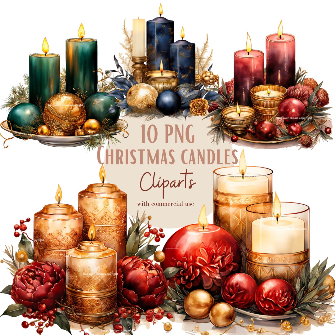 Christmas Candles Clipart Bundle, Christmas Png Bundle, Transparent ...