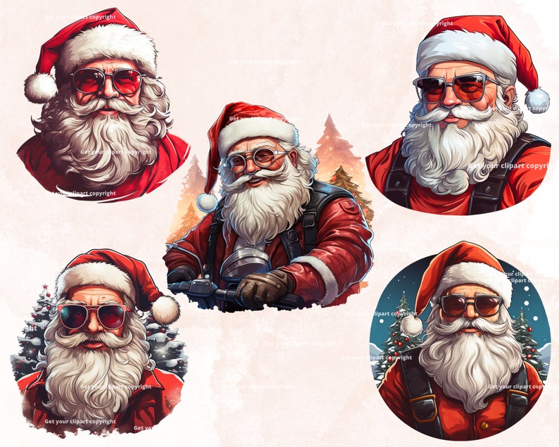 Hipster Santa Claus Clipart Bundle, Santa Claus Png Bundle, Santa ...
