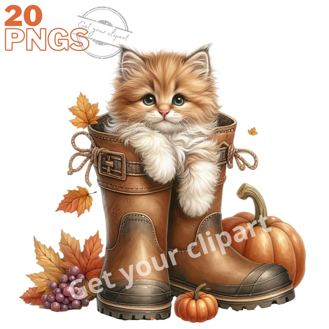 Cute Autumn and Halloween Cat Clipart Bundle, Halloween Kitten, Cute ...