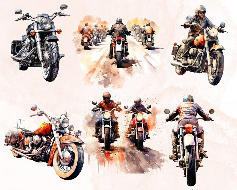 Watercolor Motorbike Clipart Motorcycle Art Clipart - Etsy