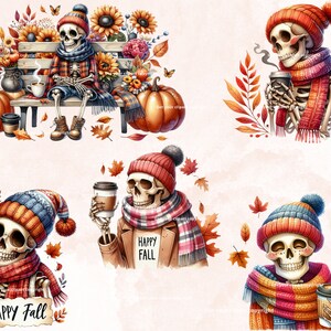 Fall Skeleton Clipart Bundle, Skeleton Drinking Coffee, Autumn Skeleton ...