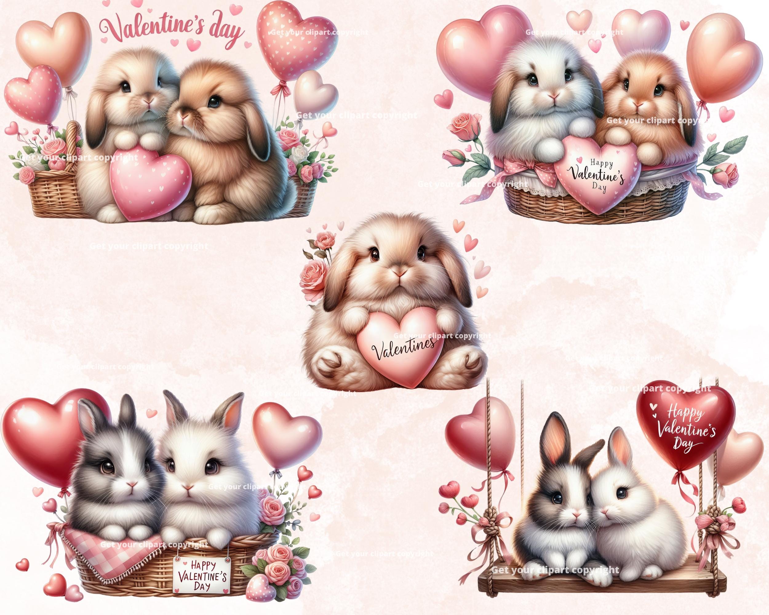 Valentines Bunny Clipart Bundle, Valentines Clipart, Valentines Png ...