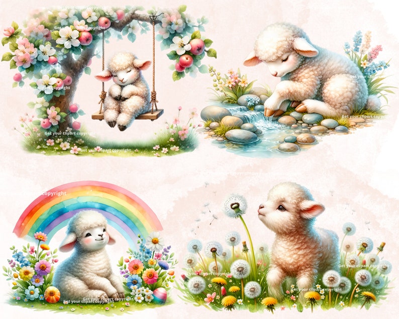 Spring Lamb Clipart Bundle, Easter Lamb Png Graphics, Easter ...