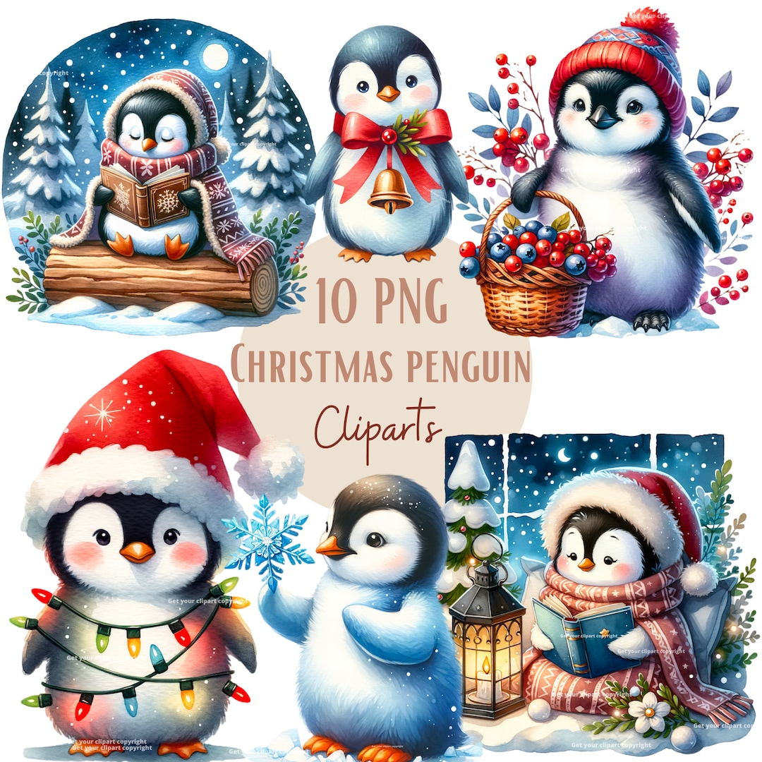 Christmas Penguins Clipart Bundle, Cute Penguins, Set of 10 ...