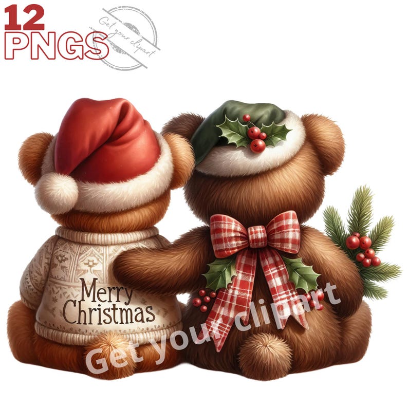 Christmas Teddy Bear Clipart Bundle, Watercolor Bear Ornaments, Festive ...