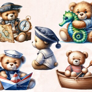 Nautical Teddy Bear Clipart, Nursery Graphics, Nautical Clipart, Teddy ...