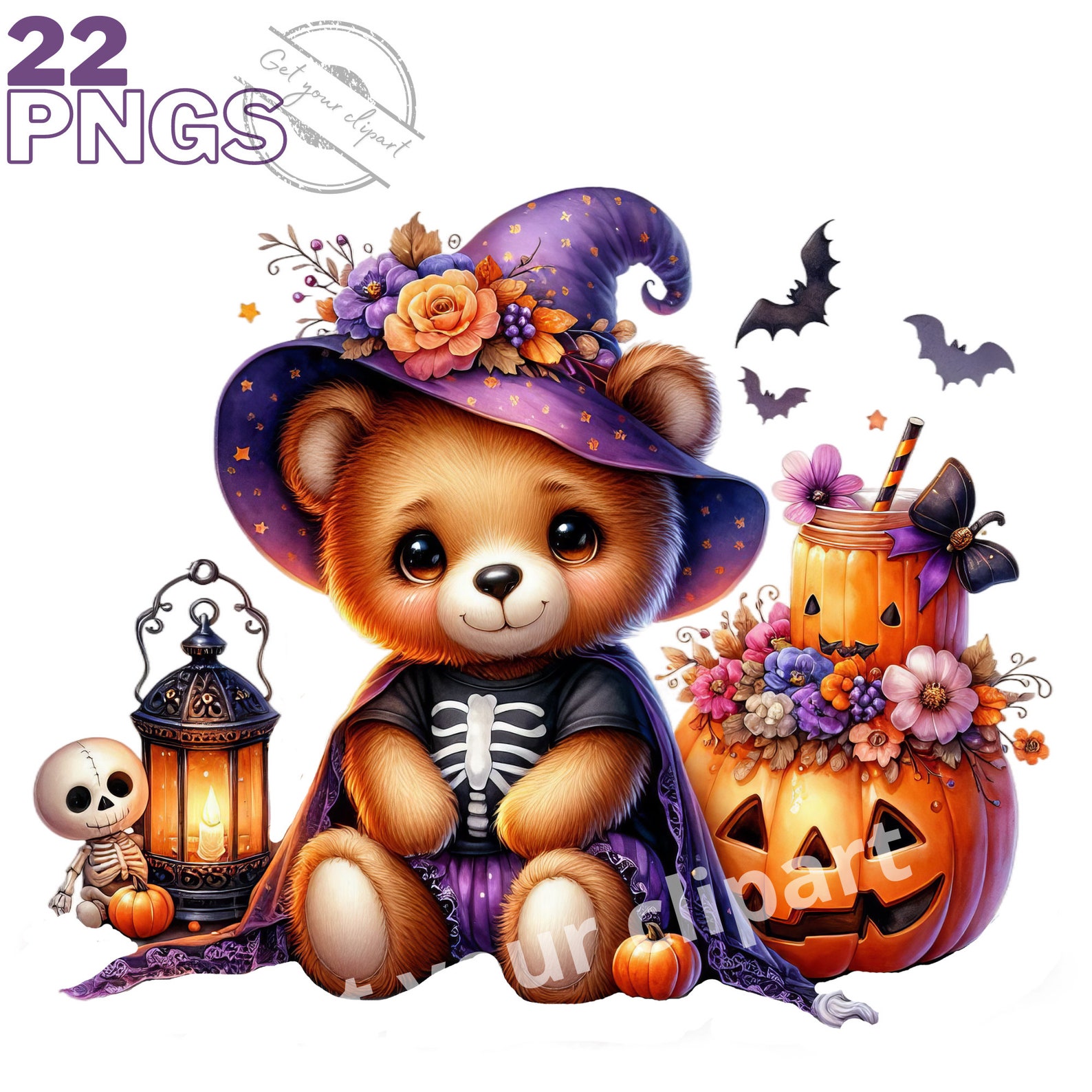 Halloween Teddy Bear Clipart Bundle, Halloween Graphics, Teddy Bear Png ...