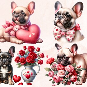 Valentines French Bulldog Png Graphics, Valentines Dog Clipart, Set of ...