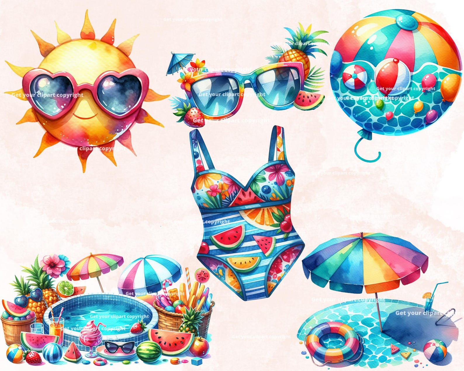 Pool Party Clipart Bundle, Summer Clipart, Pool Party Graphics, Hello ...