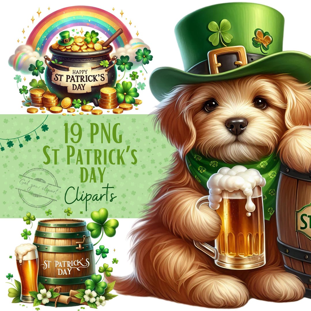 Saint Patrick's Day Clipart Bundle, Festive Png Graphics, St Patrick's Graphics, Transparent ...
