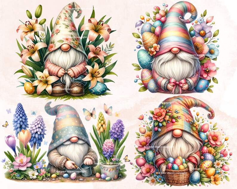 Easter Gnome Clipart Bundle, Garden Clipart, Spring Gnome Png Graphics ...