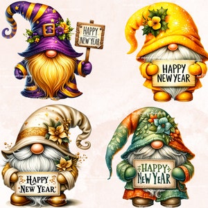 Happy New Year Gnomes Clipart Bundle, Happy New Year, Gnome Png ...