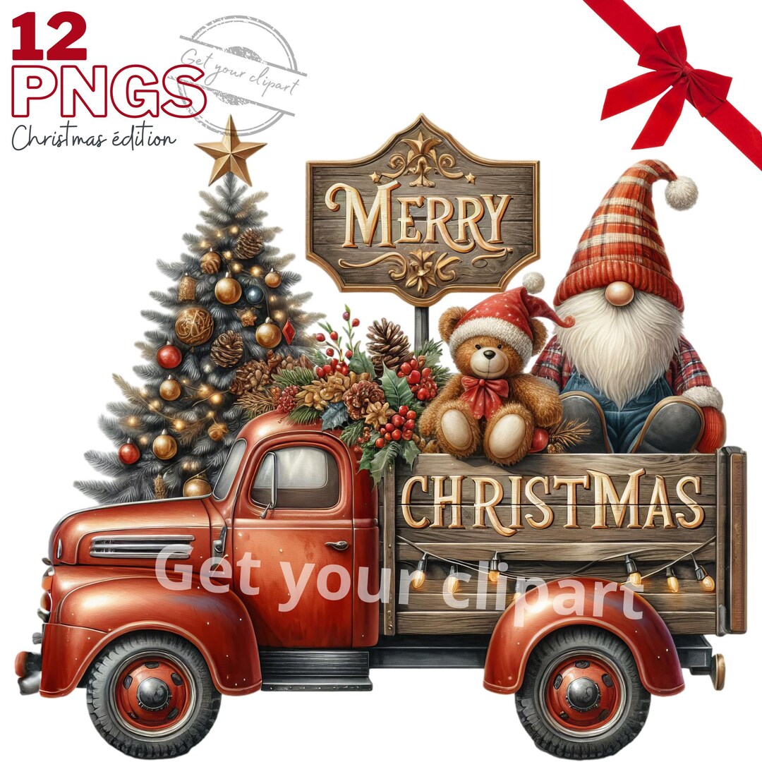 Christmas Gnome and Truck Clipart Bundle, Christmas Clipart, Winter ...
