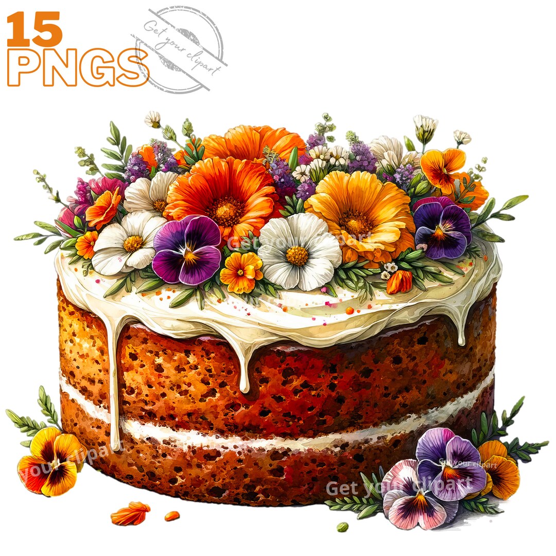 Floral Cake Clipart Bundle, Spring Graphics, Cake Png Designs, With ...