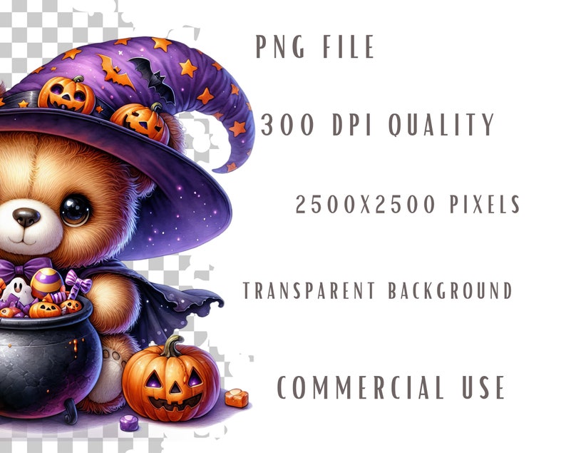 Halloween Teddy Bear Clipart Bundle, Halloween Graphics, Teddy Bear Png ...
