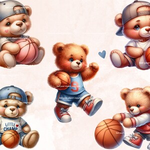 Basketball Teddy Bear Clipart Bundle, Nursery Graphics, Basketball ...