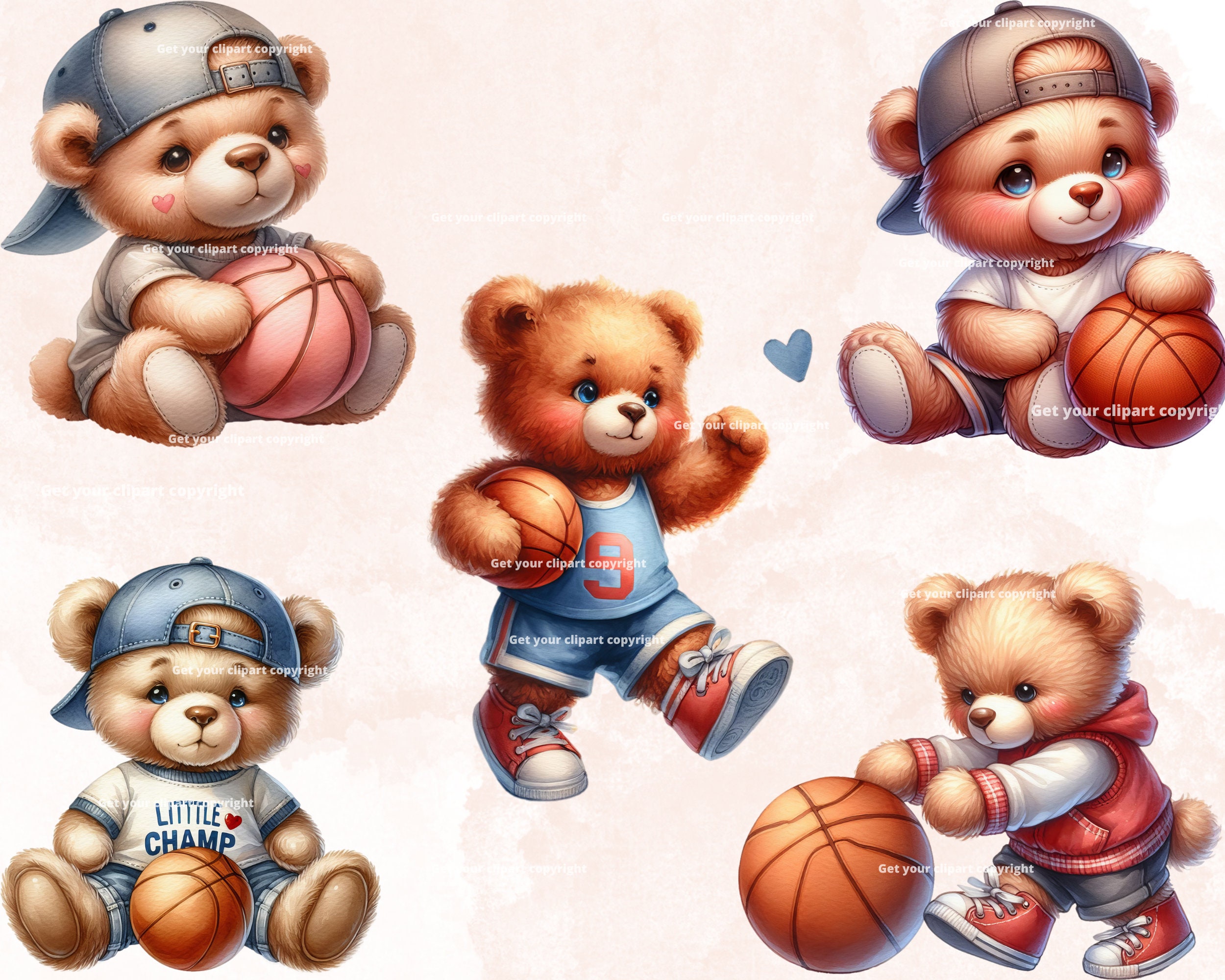Basketball Teddy Bear Clipart Bundle, Nursery Graphics, Basketball ...