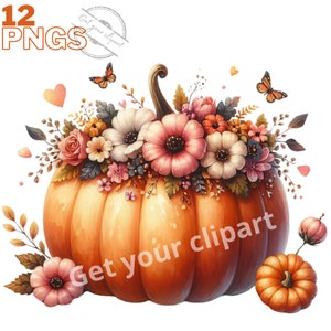 Fall Floral Pumpkin Clipart Bundle, Floral Pumpkin Png, Hello Fall ...