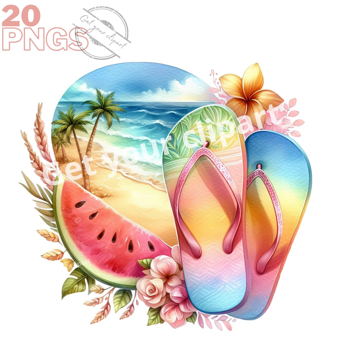 Summer Flip Flops Clipart Bundle, Summer Shoes, Beach Shoes Png, Summer ...