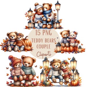 Fall Teddy Bears Couple Clipart Bundle, Teddy Bear Clipart, Teddy Bear ...