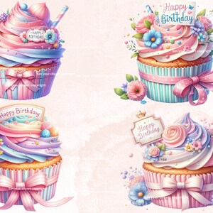 Birthday Cupcake Clipart Bundle, Happy Birthday Graphics, Cupcake Png ...