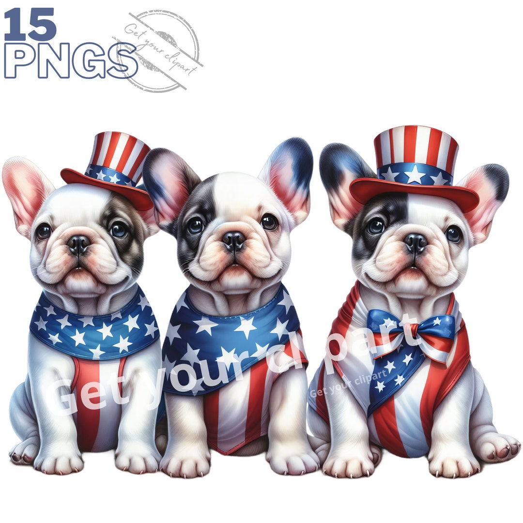4th of July French Bulldog Clipart, Independence Day Clipart, 4th of ...