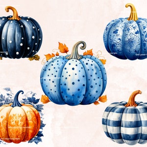 Blue Pumpkin Clipart Bundle, Floral Pumpkin Graphics, Thanksgiving ...