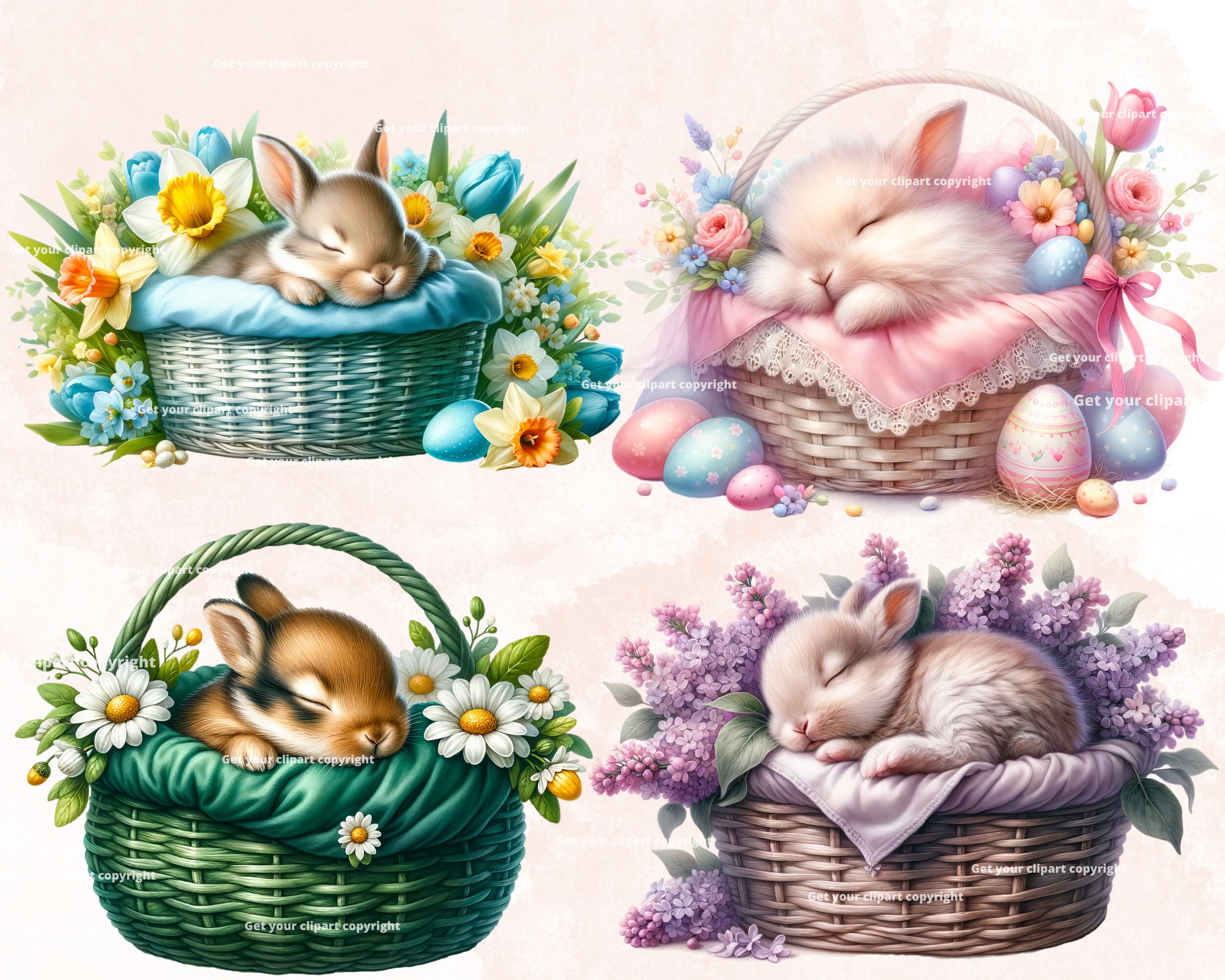 Easter Bunny in a Basket Clipart Bundle, Easter Clipart, Easter ...