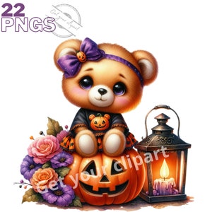 Halloween Teddy Bear Clipart Bundle, Halloween Graphics, Teddy Bear Png ...