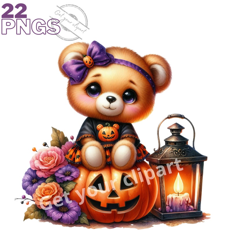 Halloween Teddy Bear Clipart Bundle, Halloween Graphics, Teddy Bear Png ...