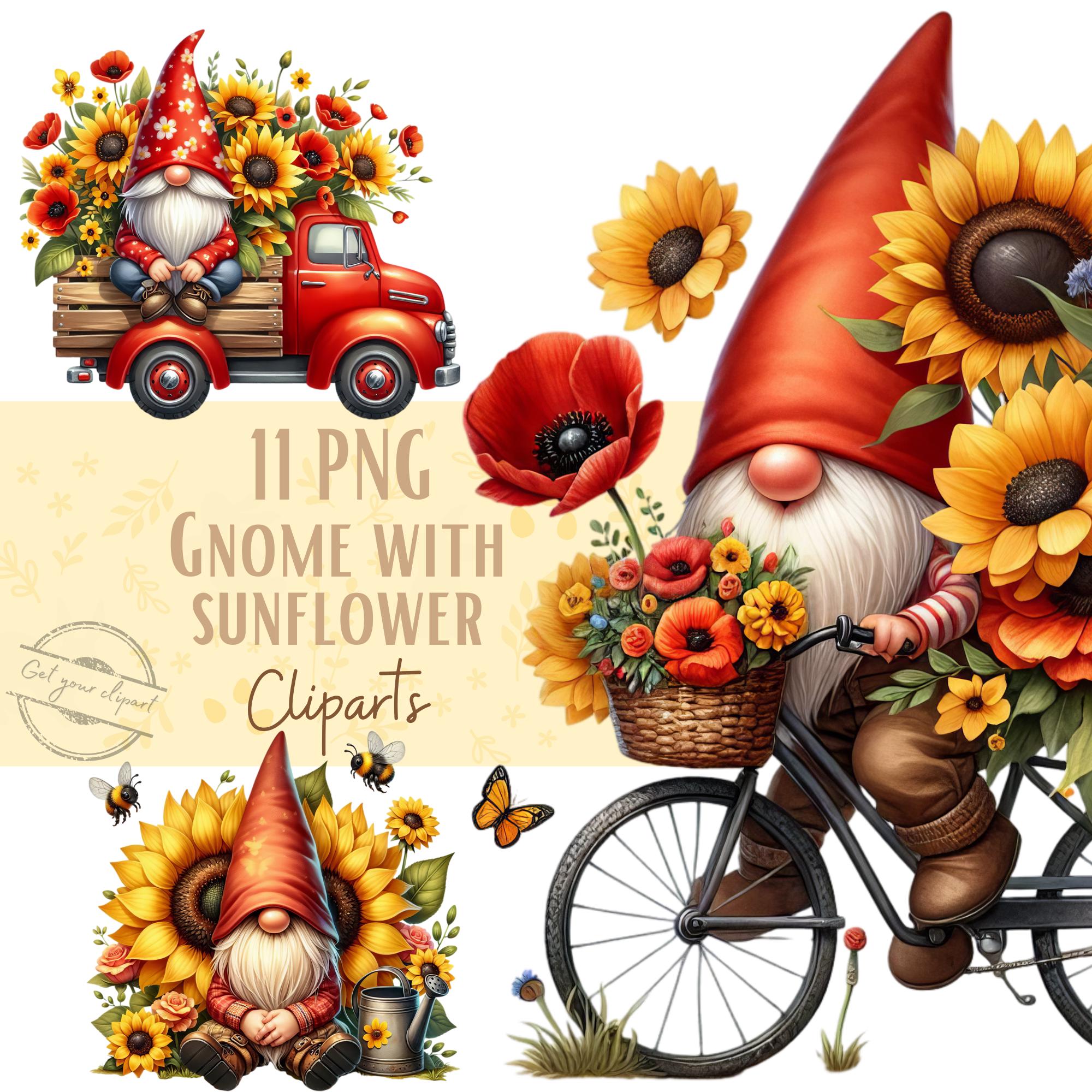 Sunflower Gnome Clipart Bundle, Garden Clipart, Spring Graphics, Spring ...