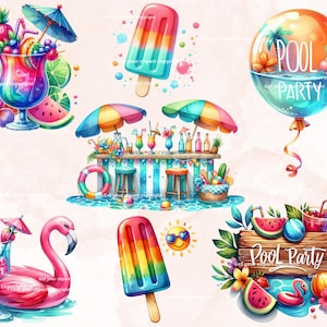 Pool Party Clipart Bundle, Summer Clipart, Pool Party Graphics, Hello ...