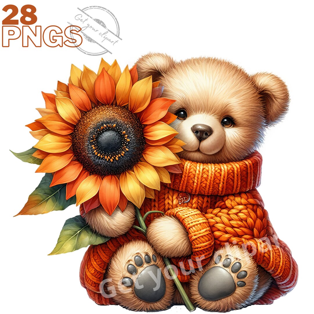 Fall Teddy Bear Clipart Bundle, Teddy Bear Clipart, Teddy Bear Png ...