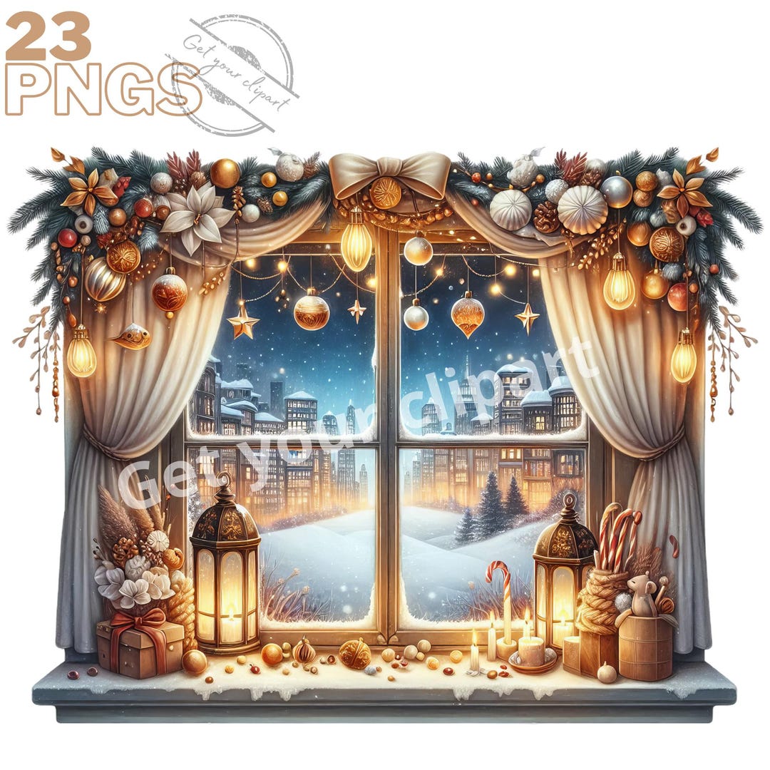 Christmas Windows Clipart Bundle, Christmas Png Graphics, Christmas ...