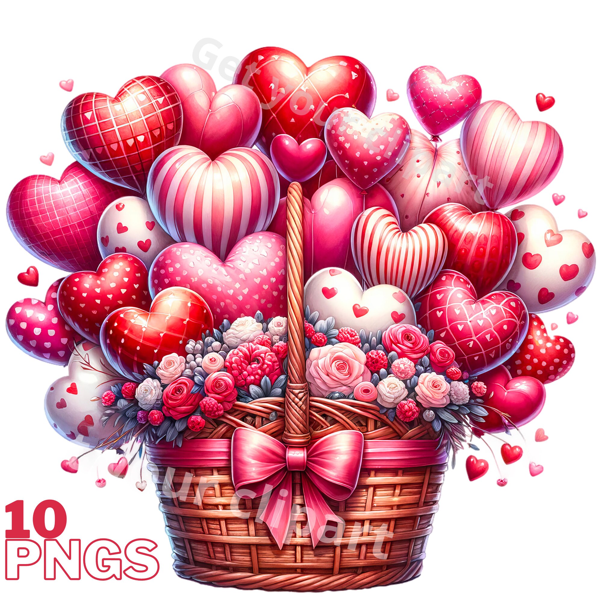 Valentines Basket Clipart Bundle, Valentines Graphics, Valentines Day ...