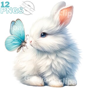 Bunny and Butterfly Clipart Bundle, Spring Designs, Watercolor Bunny ...