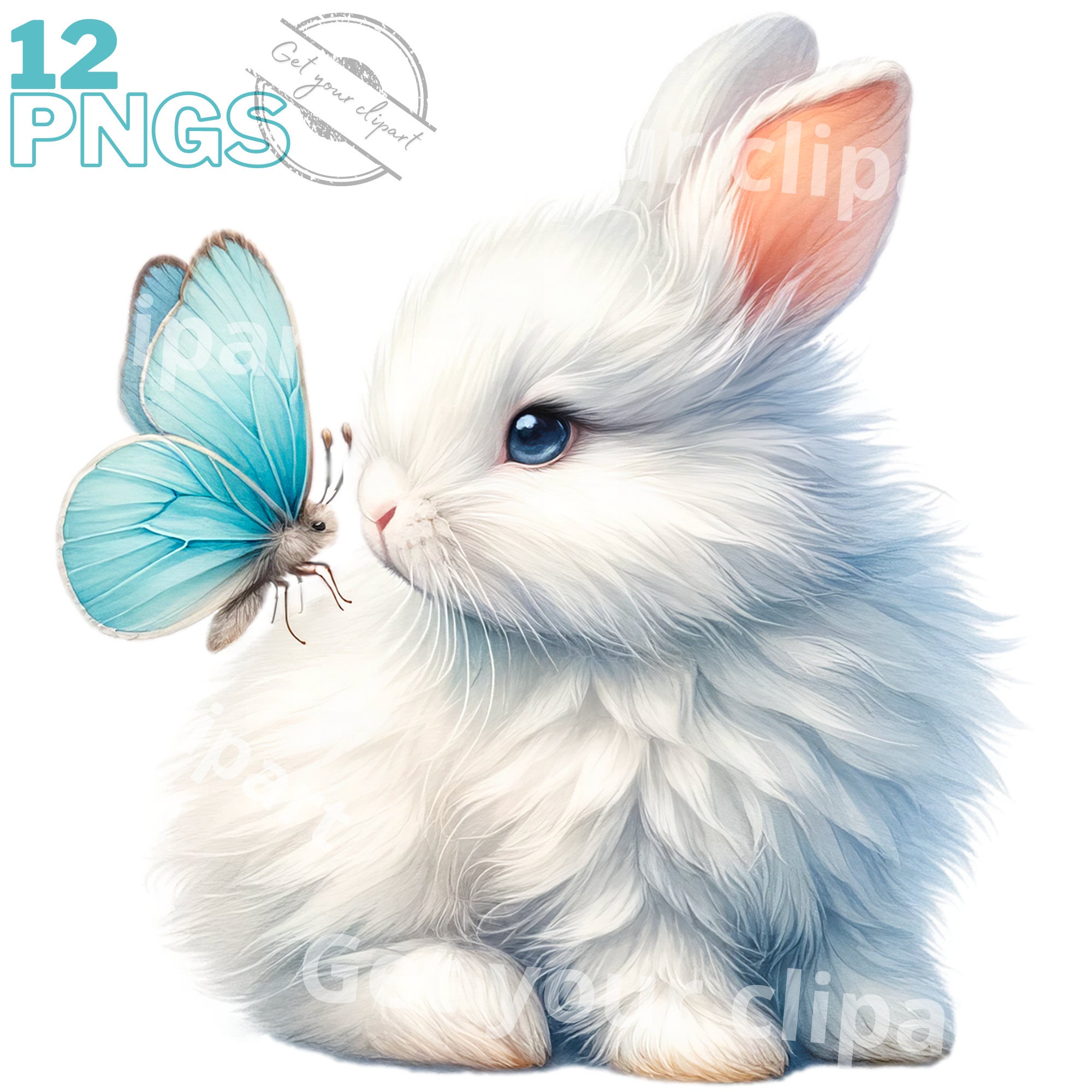Bunny and Butterfly Clipart Bundle, Spring Designs, Watercolor Bunny ...