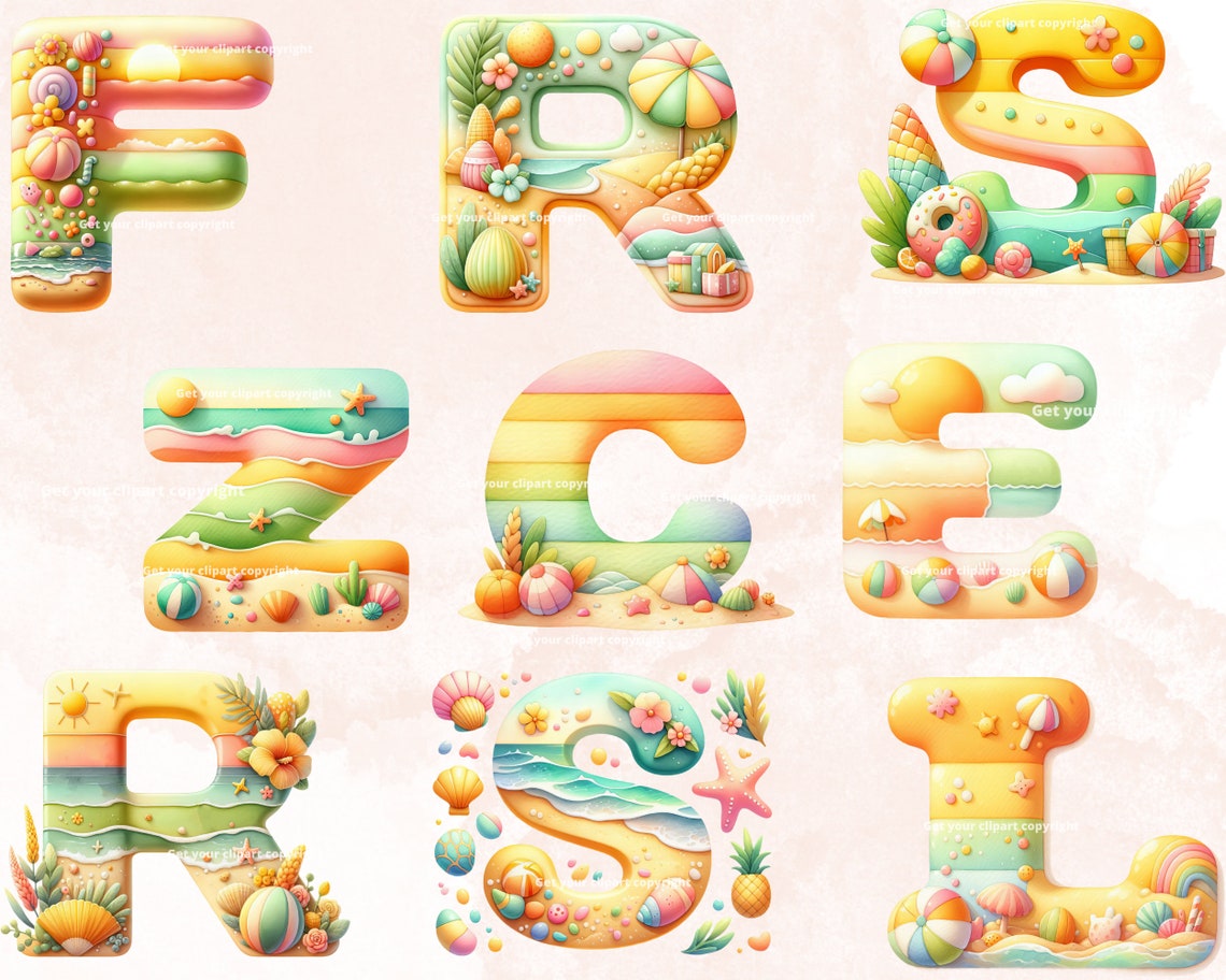 Summer Alphabet Clipart Bundle, Summer PNG Designs, Summer Clipart ...