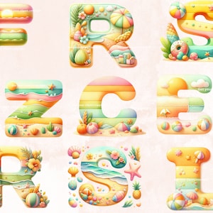 Summer Alphabet Clipart Bundle, Summer PNG Designs, Summer Clipart ...